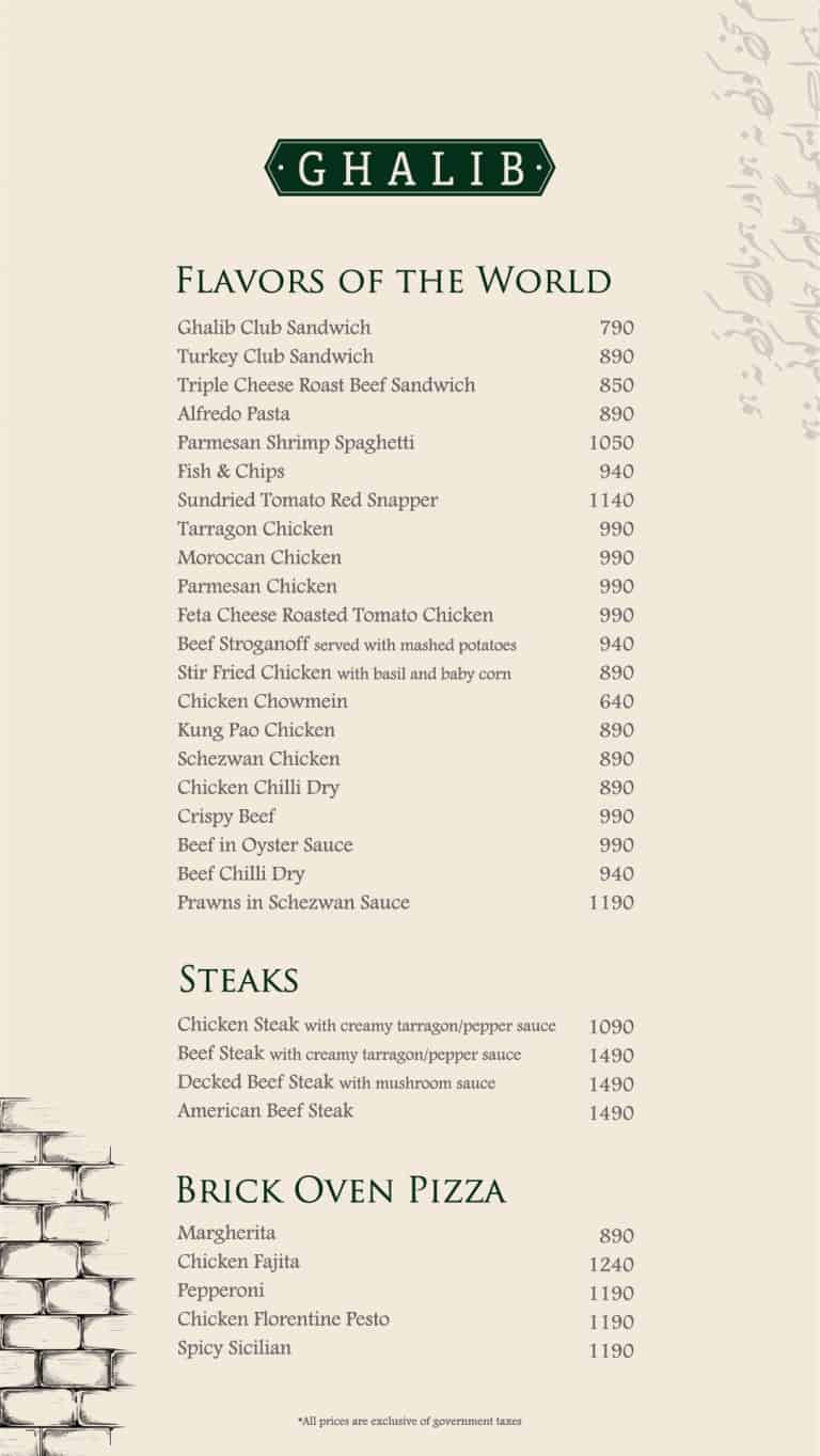 Ghalib Restaurant Menu Karachi - Read 2024 Updated Ghalib Restaurant ...