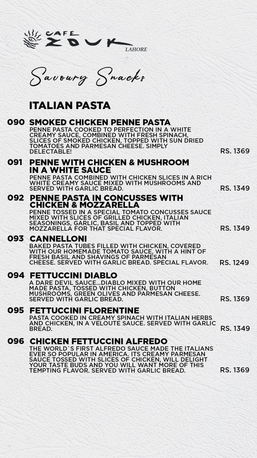 Café Zouk Lahore Menu Lahore - Read 2024 Updated Café Zouk Lahore Menu, Prices, Reviews Online