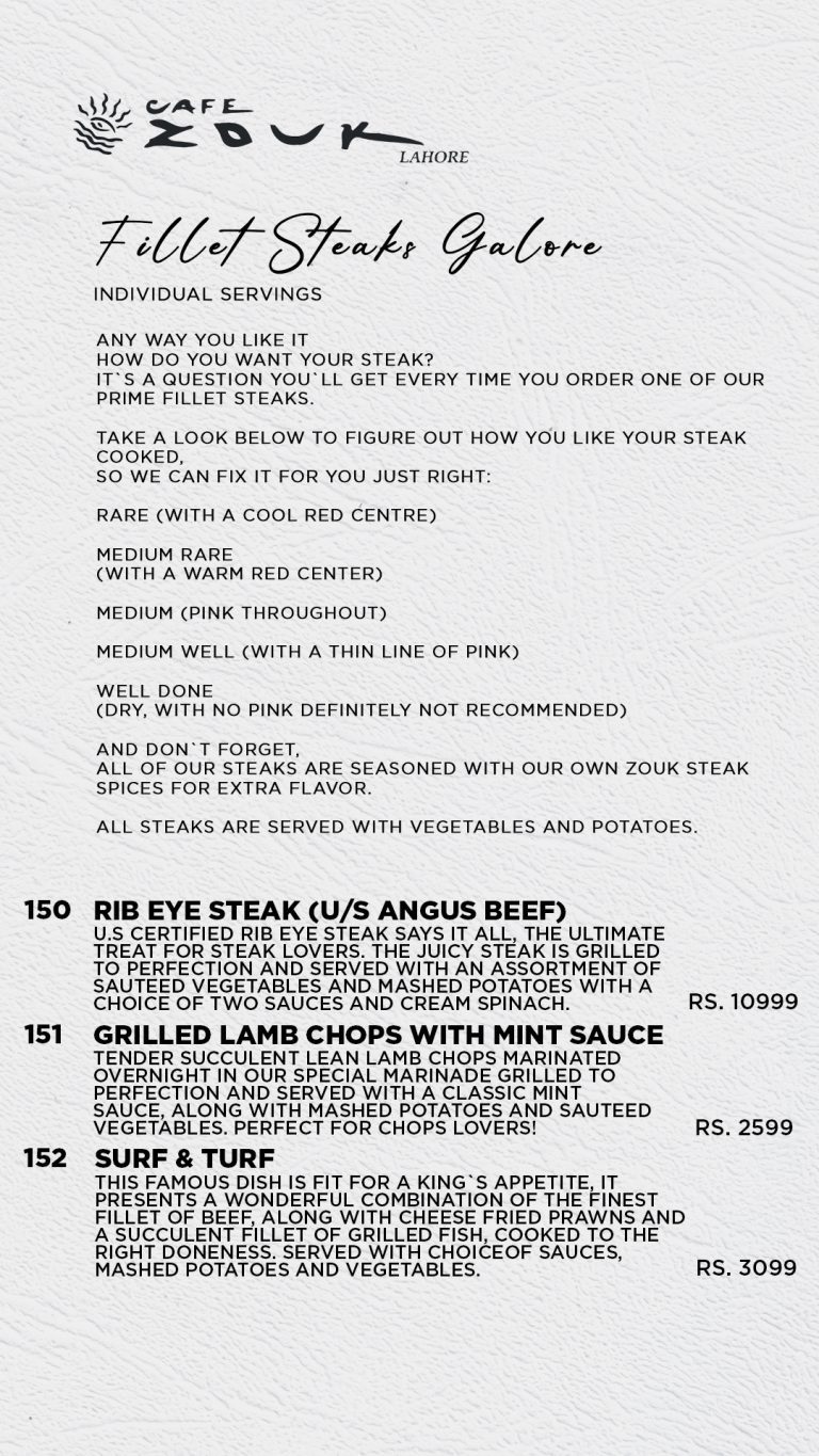 Café Zouk Lahore Menu Lahore - Read 2024 Updated Café Zouk Lahore Menu, Prices, Reviews Online