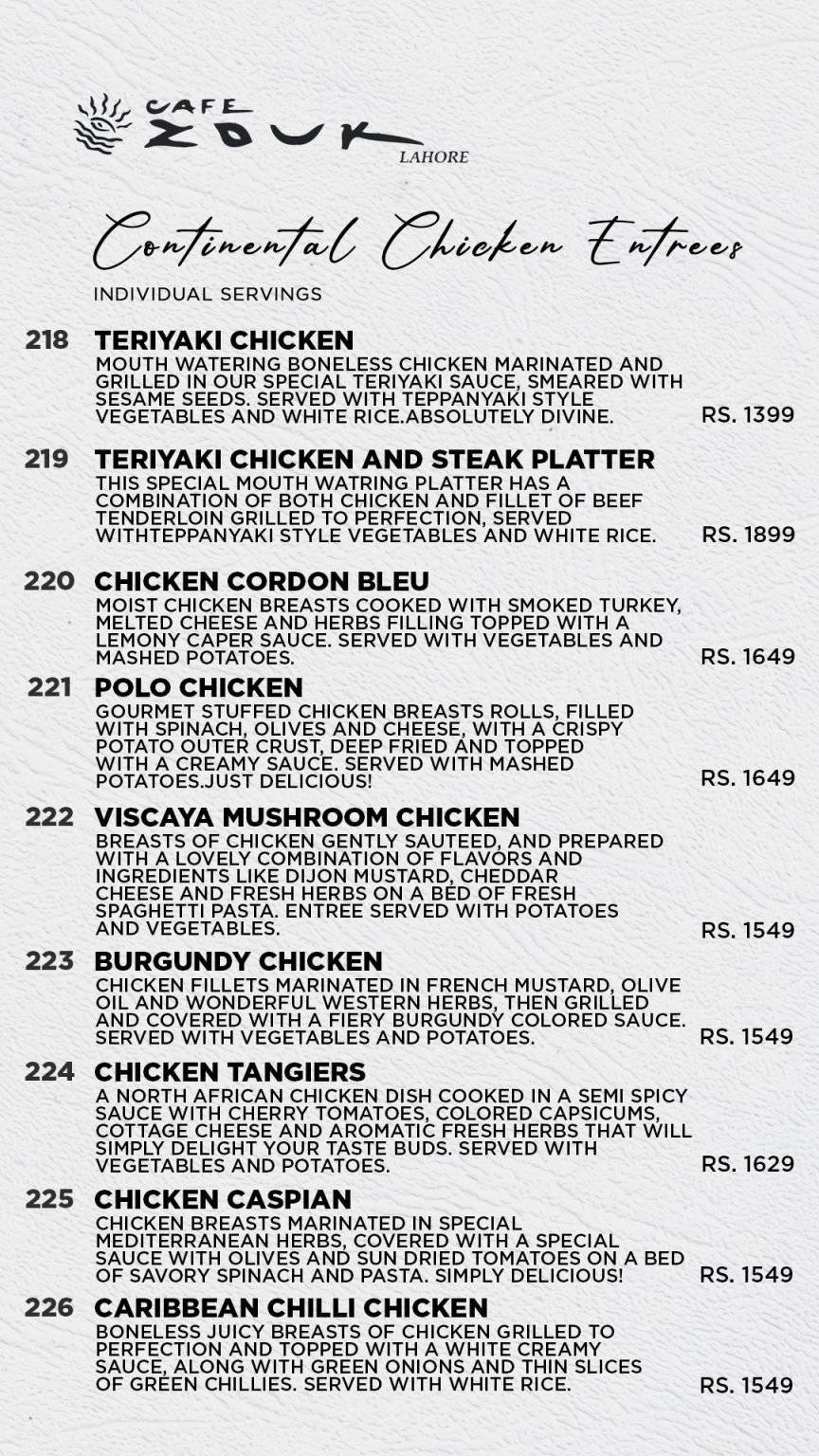 Café Zouk Lahore Menu Lahore - Read 2024 Updated Café Zouk Lahore Menu, Prices, Reviews Online