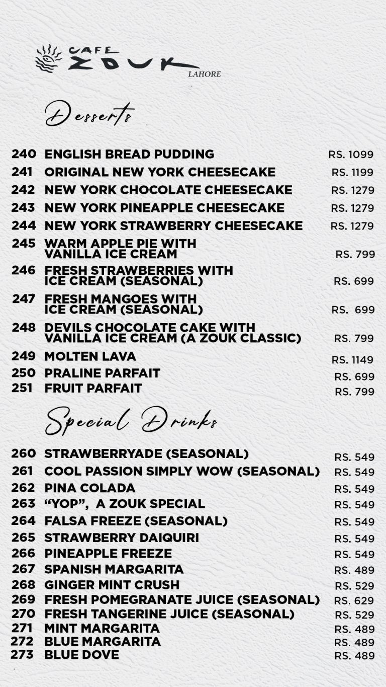 Café Zouk Lahore Menu Lahore - Read 2024 Updated Café Zouk Lahore Menu ...