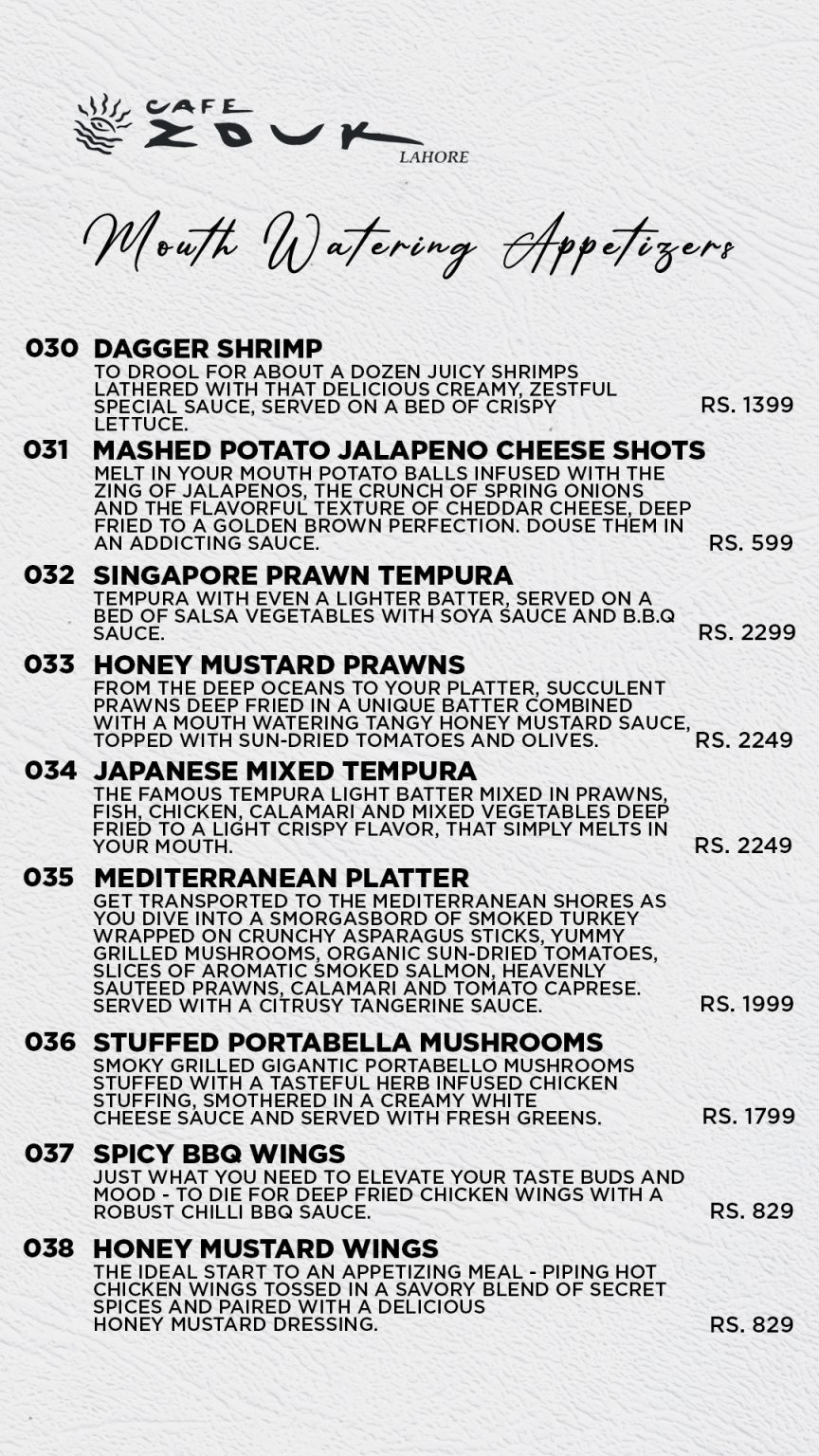 Café Zouk Lahore Menu Lahore - Read 2024 Updated Café Zouk Lahore Menu, Prices, Reviews Online