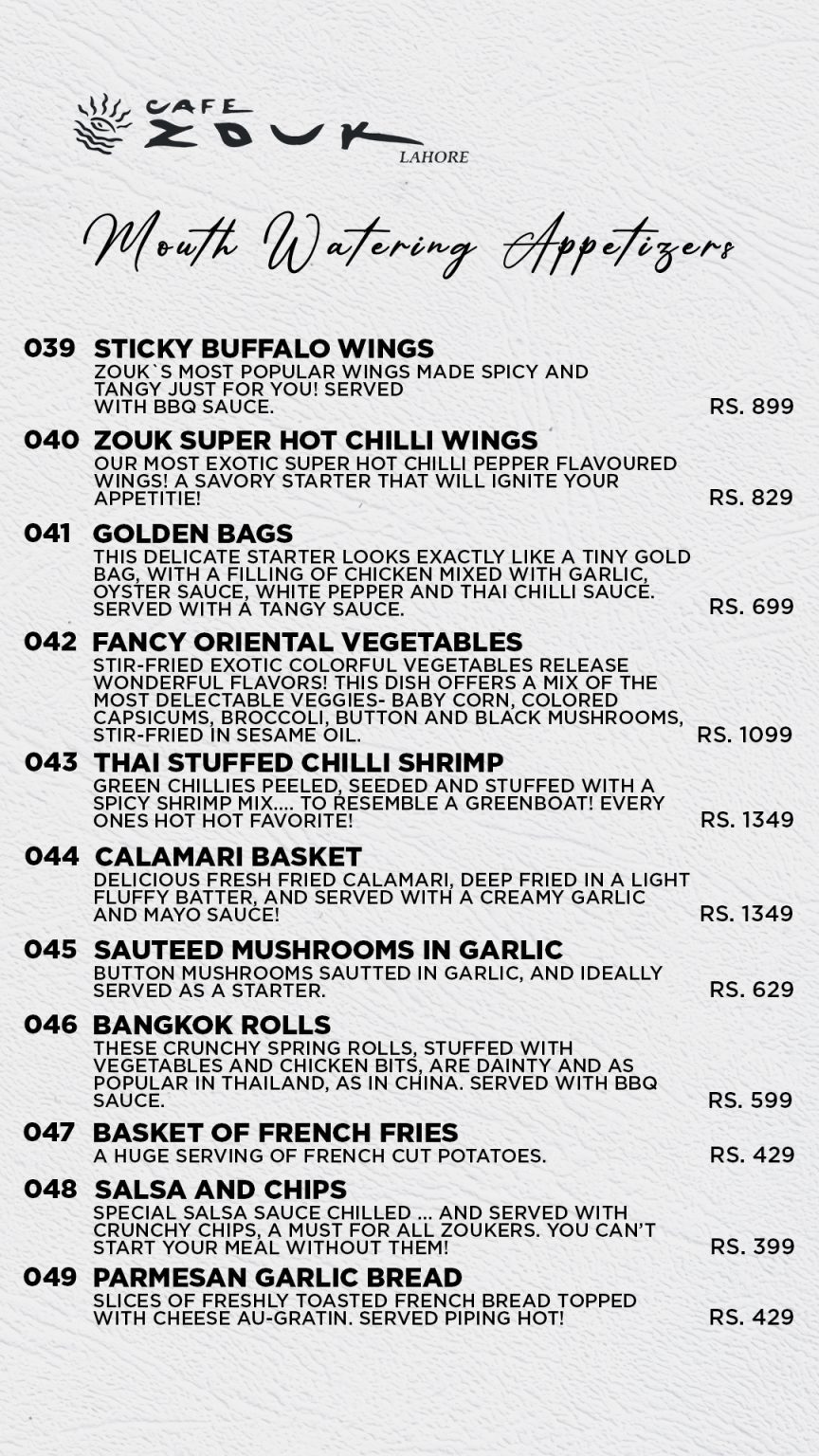 Café Zouk Lahore Menu Lahore - Read 2024 Updated Café Zouk Lahore Menu ...