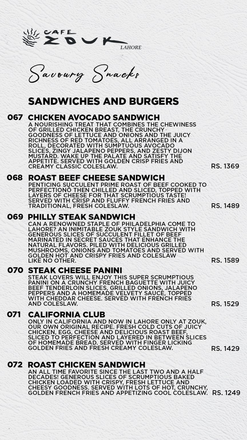Café Zouk Lahore Menu Lahore - Read 2024 Updated Café Zouk Lahore Menu, Prices, Reviews Online