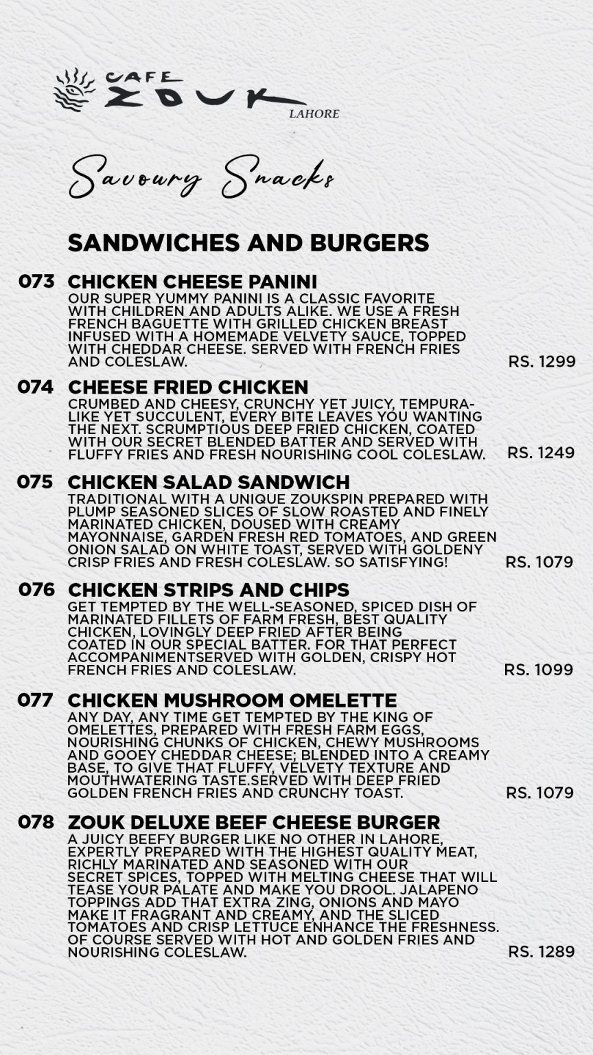 Café Zouk Lahore Menu Lahore - Read 2024 Updated Café Zouk Lahore Menu, Prices, Reviews Online