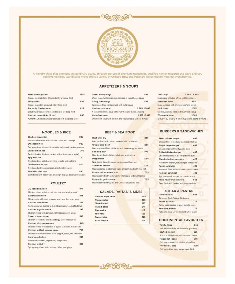 Zouq E Saeed Restaurant Lahore Menu Lahore - Read 2024 Updated Zouq E Saeed Restaurant Lahore ...