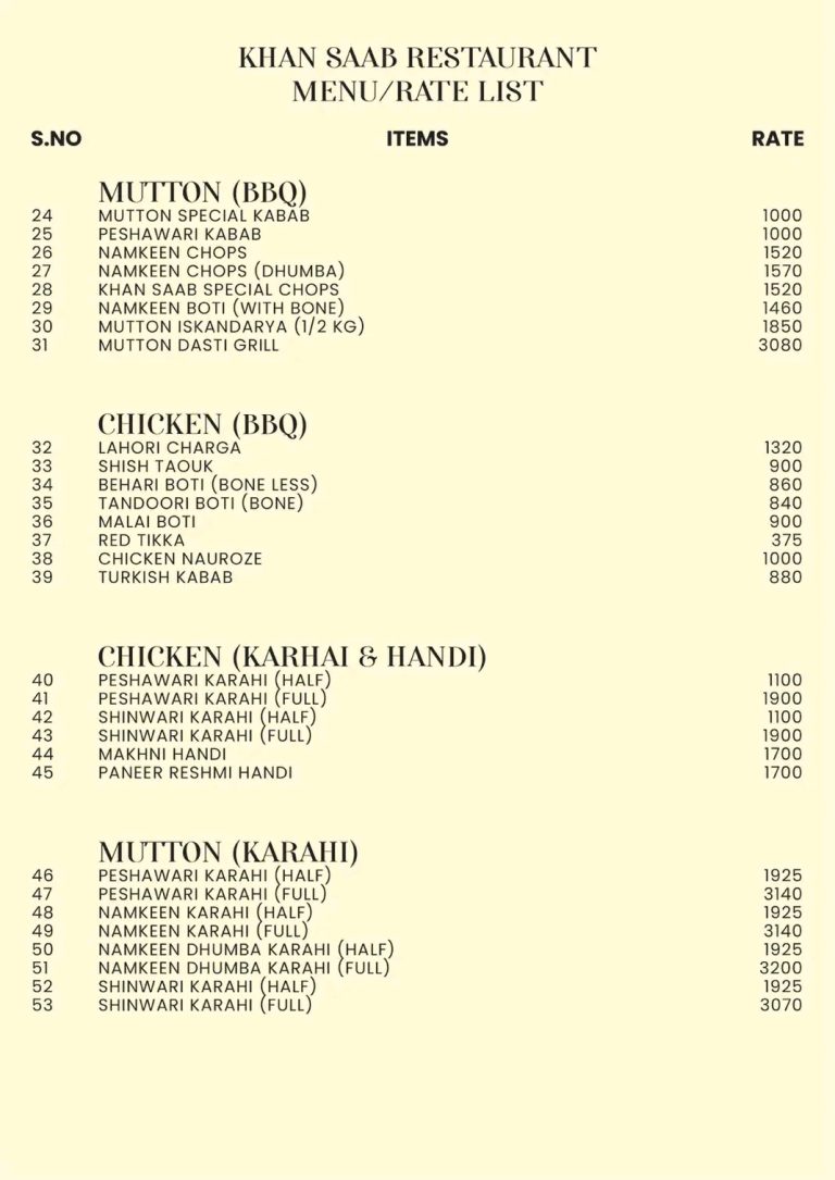 Khan Saab Restaurant Karachi Menu Karachi - Read 2025 Updated Khan Saab ...
