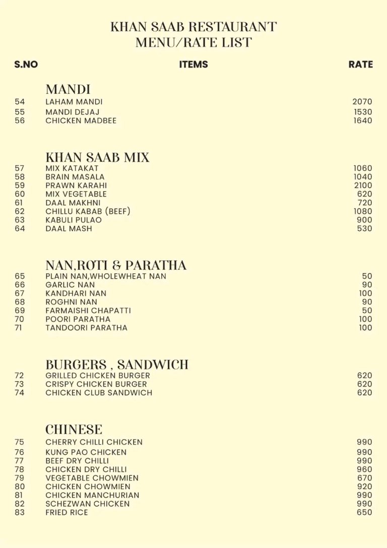 Khan Saab Restaurant Karachi Menu Karachi - Read 2025 Updated Khan Saab ...